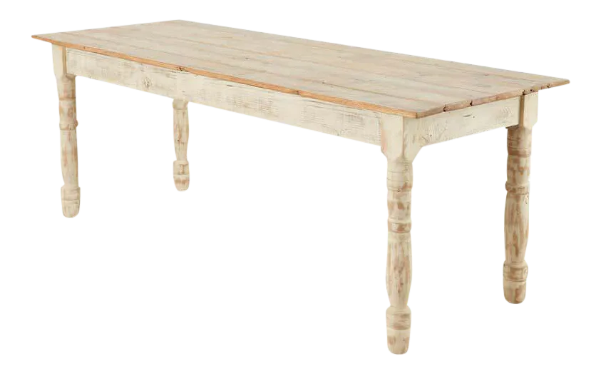 American Country White Painted Pine Farmhouse Dining Table | Chairish