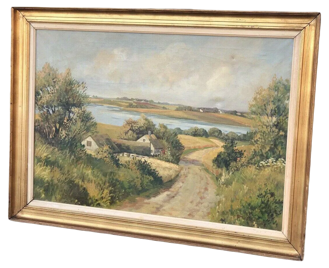 Danish Artist, Landscape, Large Oil on Canvas, Framed | Chairish