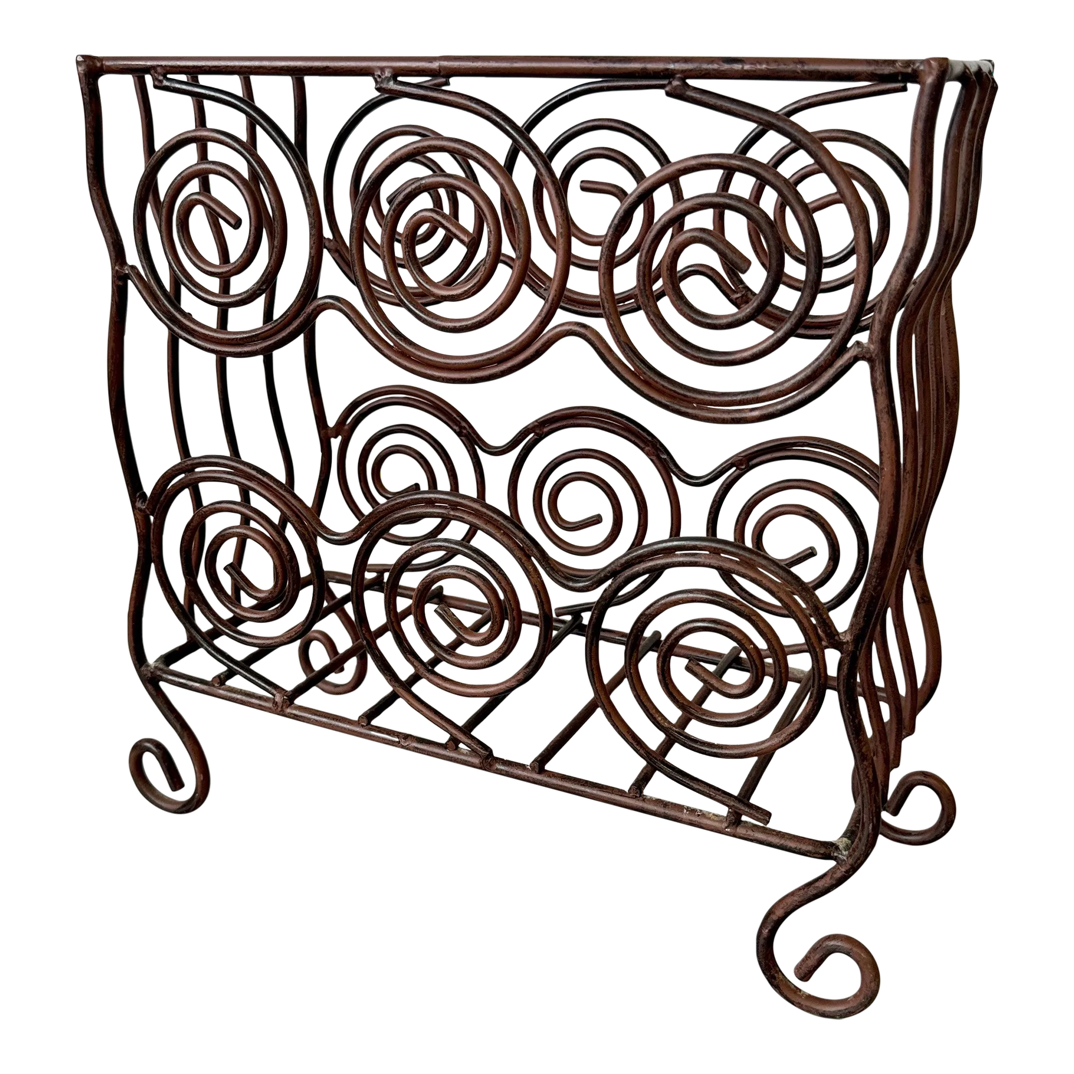 Late 20th Century Postmodern Wrought Iron Swirl Magazine Rack | Chairish