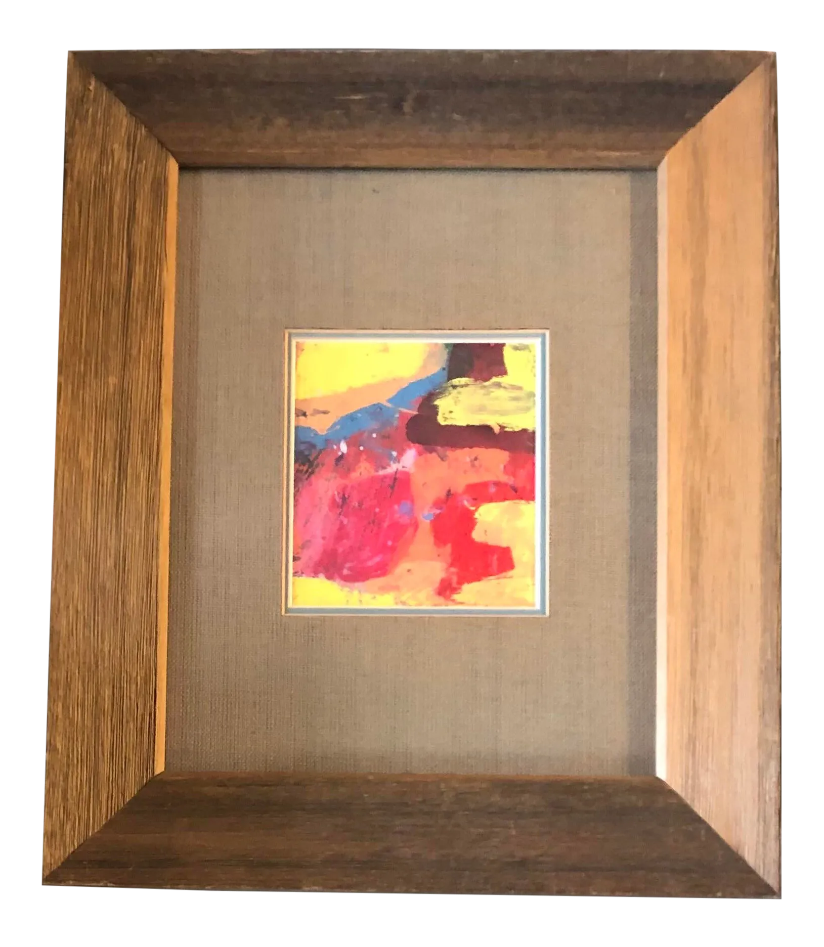 Original Vintage Abstract Painting Distressed Wood Frame | Chairish