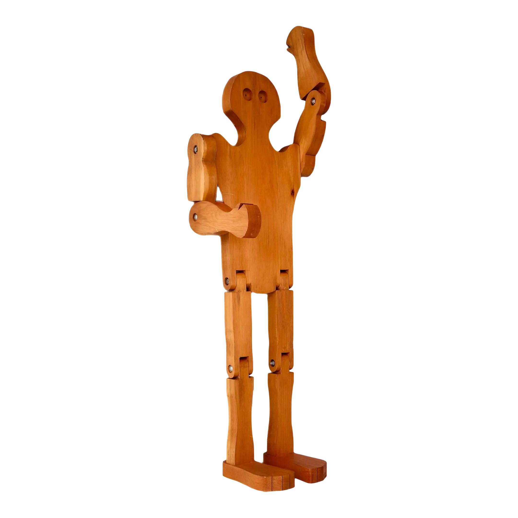 Mid-Century American Folk Art Wood Articulated Man Figure | Chairish
