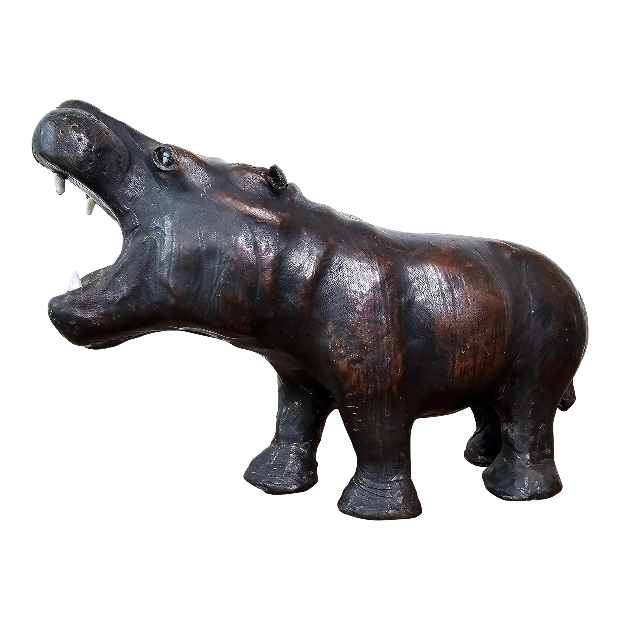 Antique European Carved Leather Warpped Hippo Figure Statue | Chairish