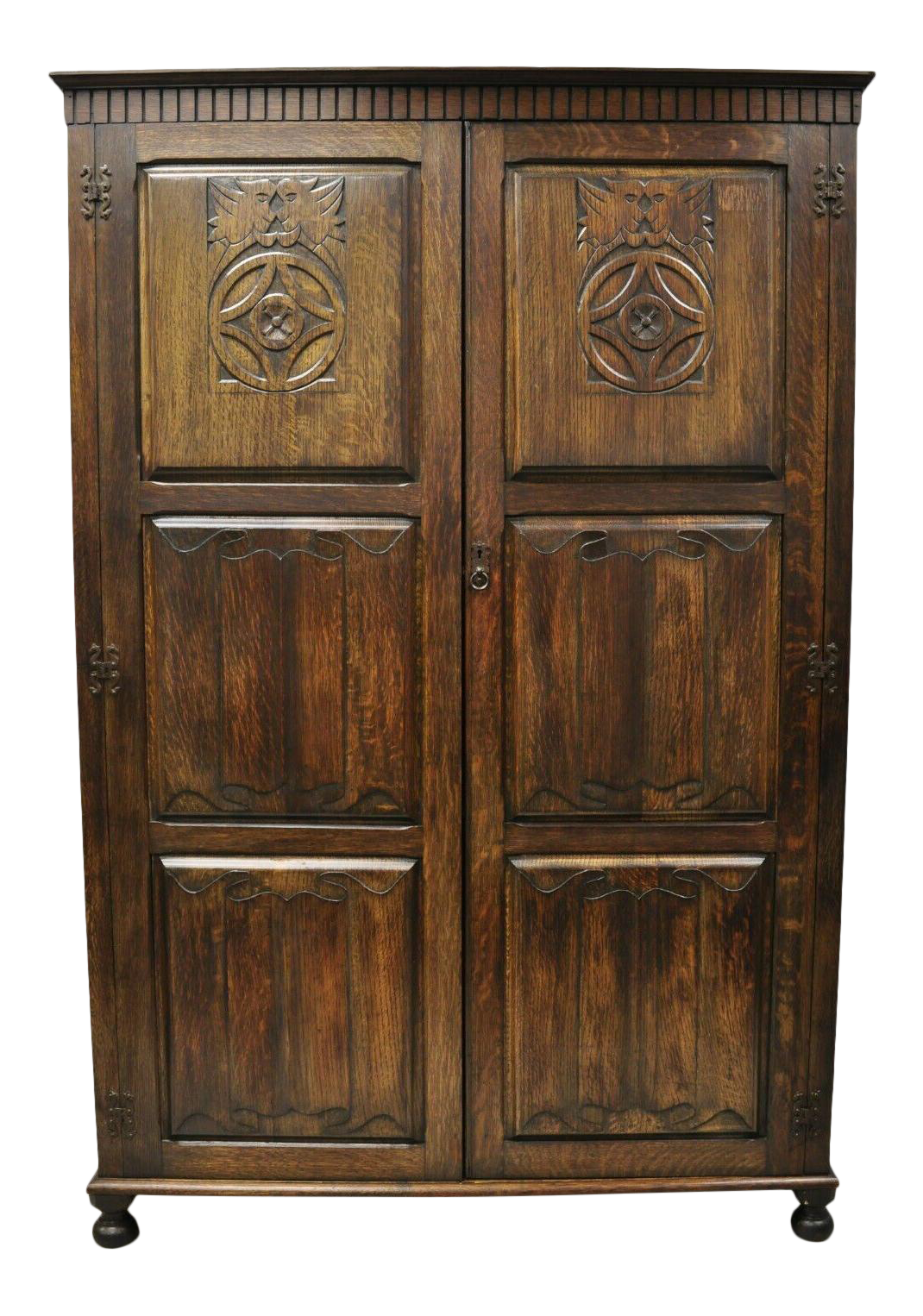 Antique Belgium Renaissance Jacobean Figural Carved Oak Large Wardrobe ...