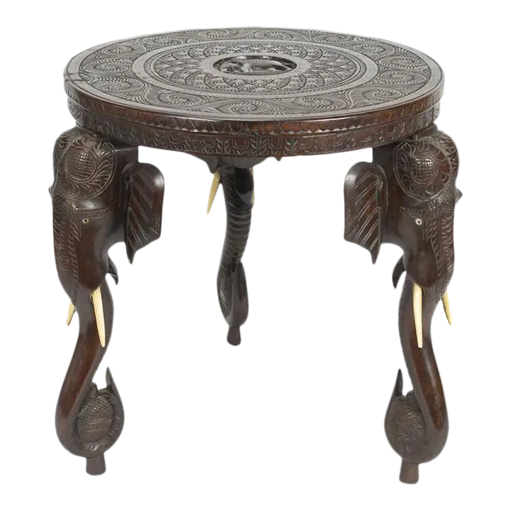 1910s Carved Elephant Table | Chairish