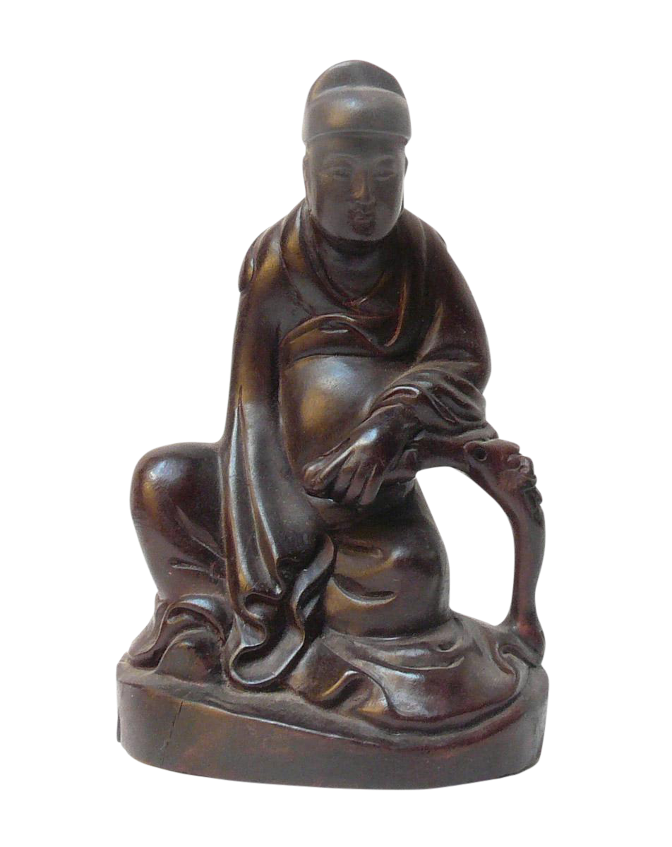 Handcrafted Ancient Chinese Tan Wood Carved Sitting Wisdom Scholar ...