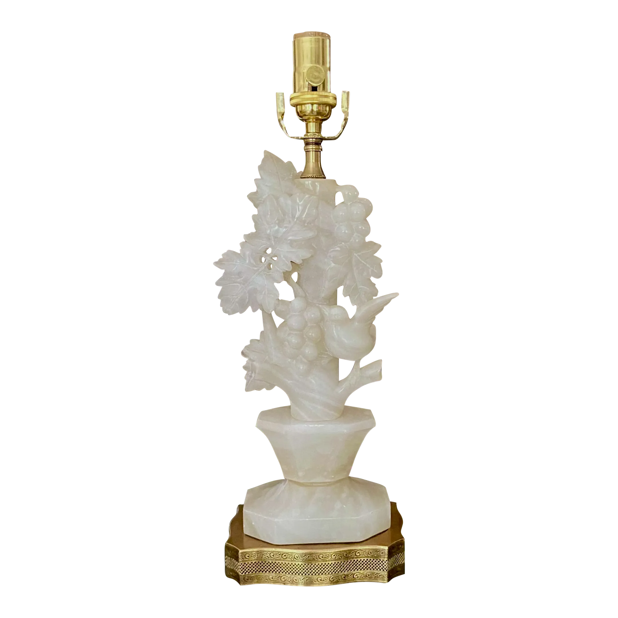 Single Italian Bird Branch Alabaster Table Lamp | Chairish