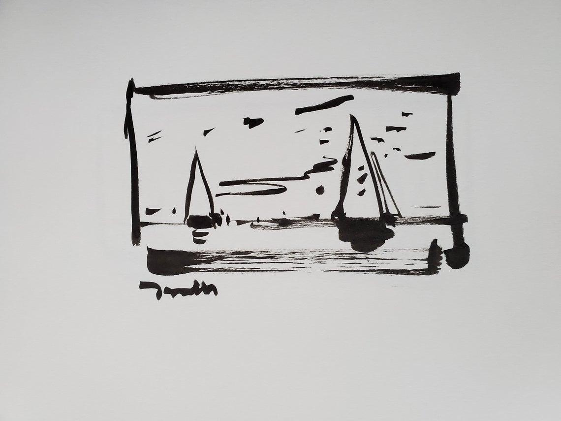 Contemporary Expressionist Style Nautical Ink Drawing by Jose Trujillo ...