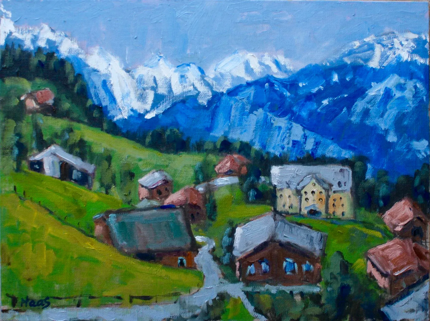 "Swiss Alps, Switzerland" Contemporary Landscape Oil Painting | Chairish