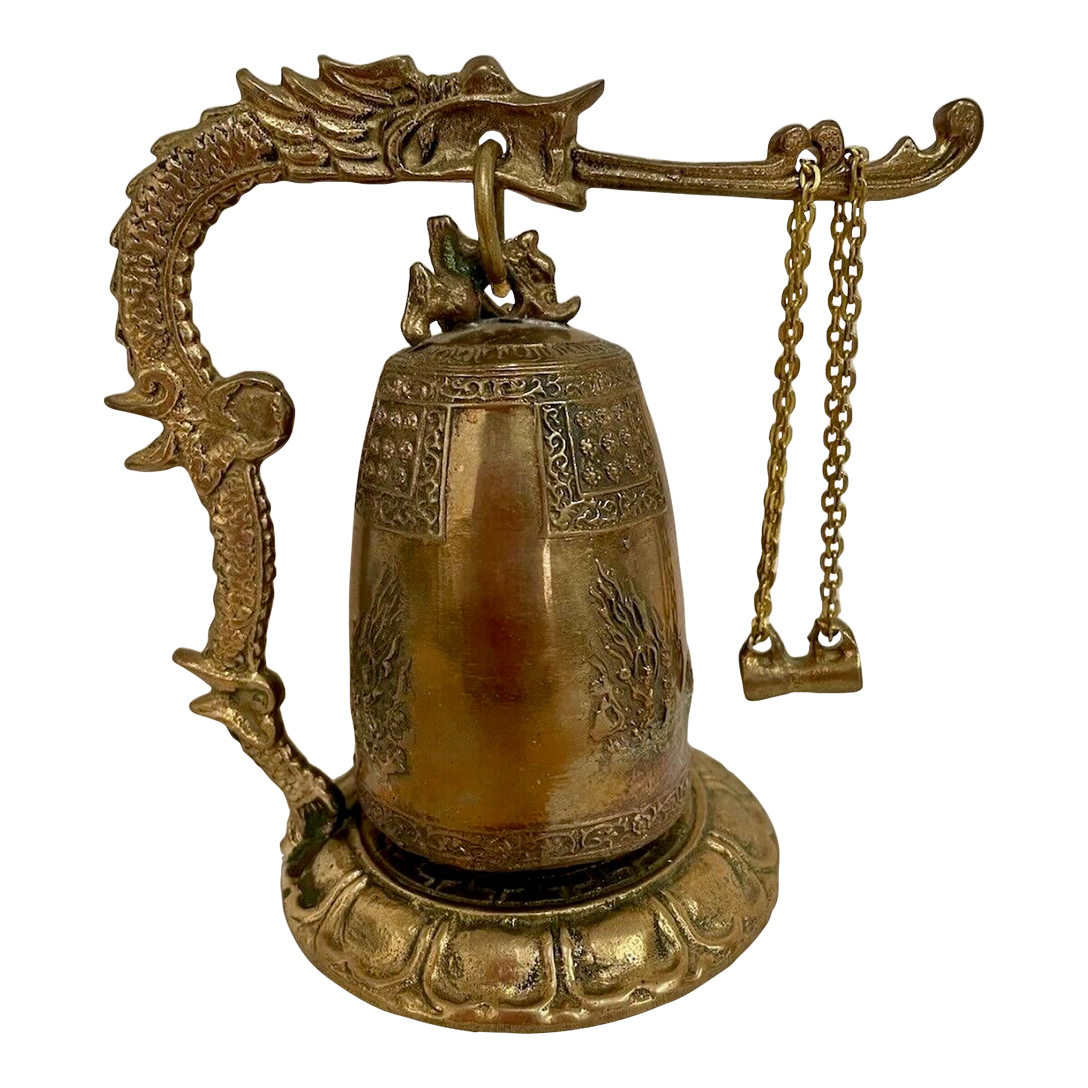 Vintage Chinese Brass Dragon Hanging Bell | Chairish