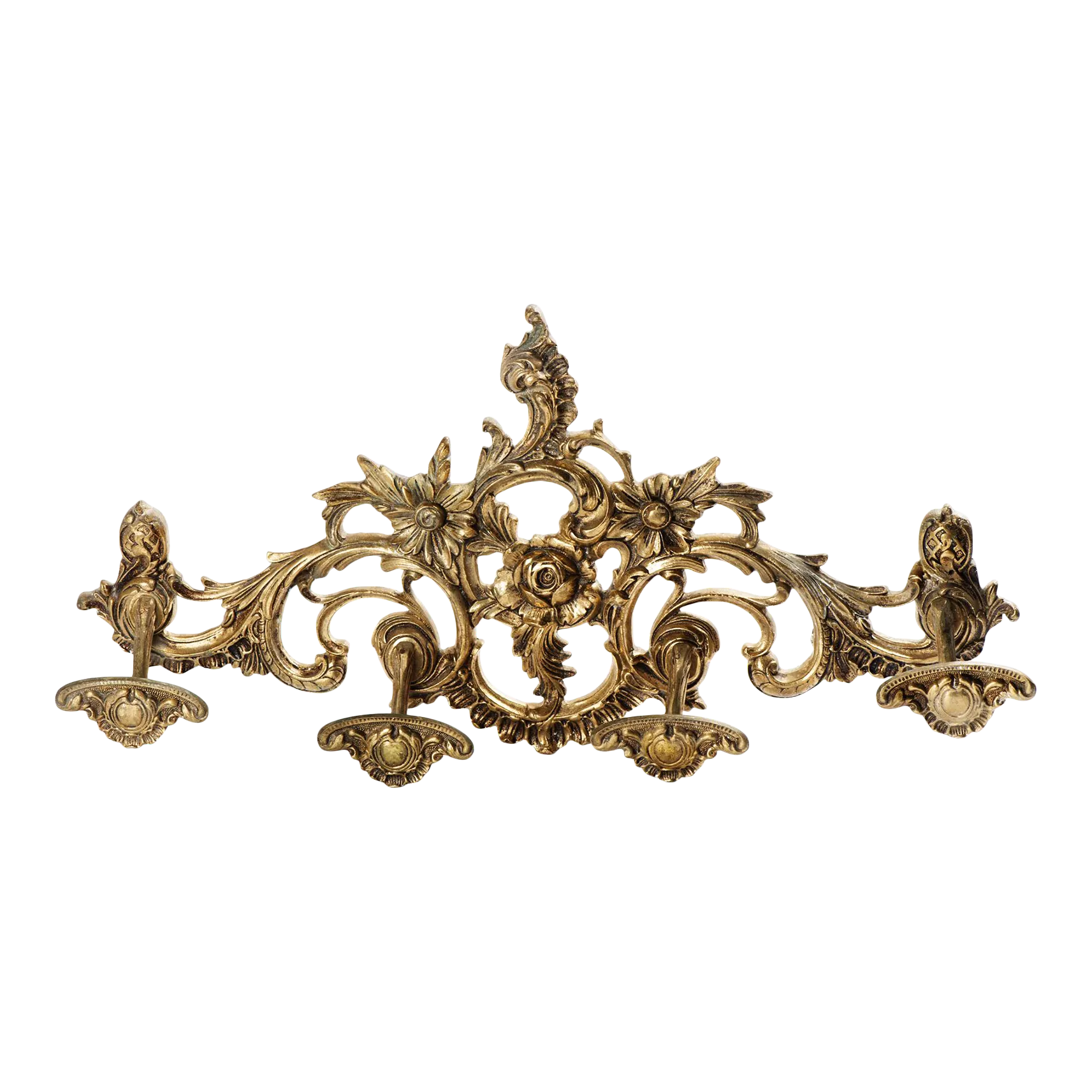 1960s Brass Wall Mount Coat Rack 4 Large Hooks | Chairish