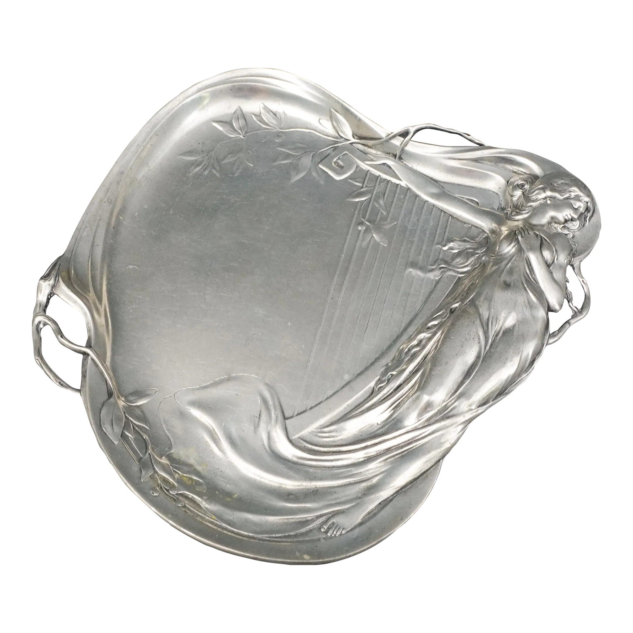 Antique Achille Gamba Art Nouveau Maiden & Harp 1155 Pewter Tray Plate ...