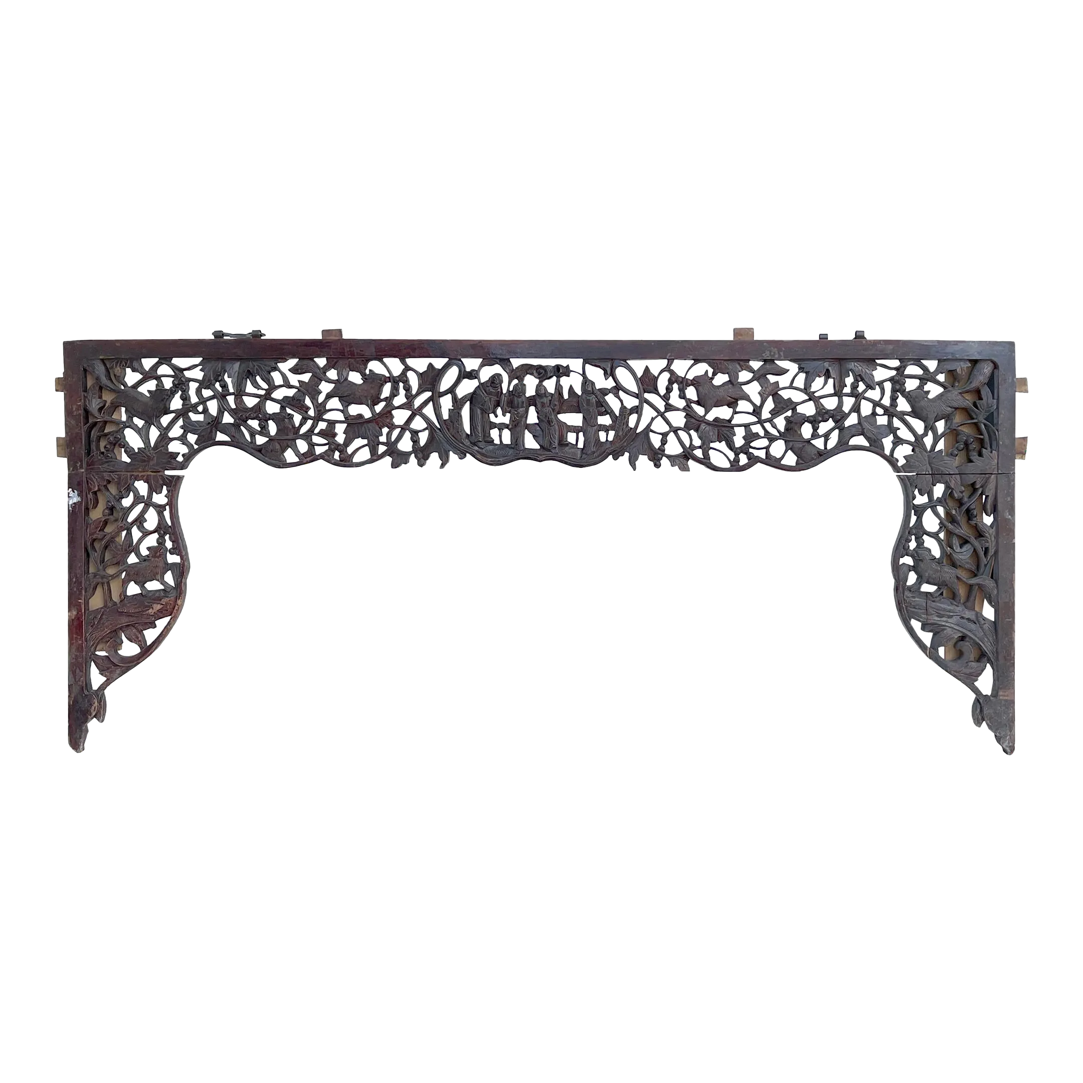 Chinese Vintage Relief Scenery Carving Arch Shape Wood Wall Art | Chairish