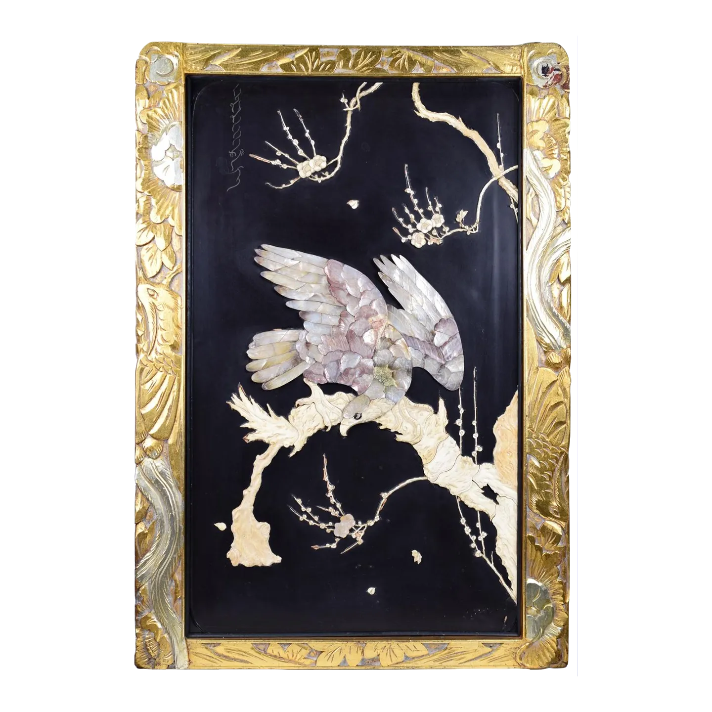 Early 20th Century Japanese Shibayama Bone Pearl Inlay Lacquer Panel ...