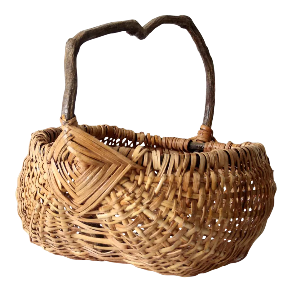 Vintage Rustic Buttocks Basket | Chairish