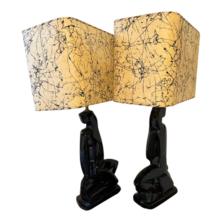 Pair of Vintage Abstract Cubist Modernist Nude Table Lamps, Custom ...