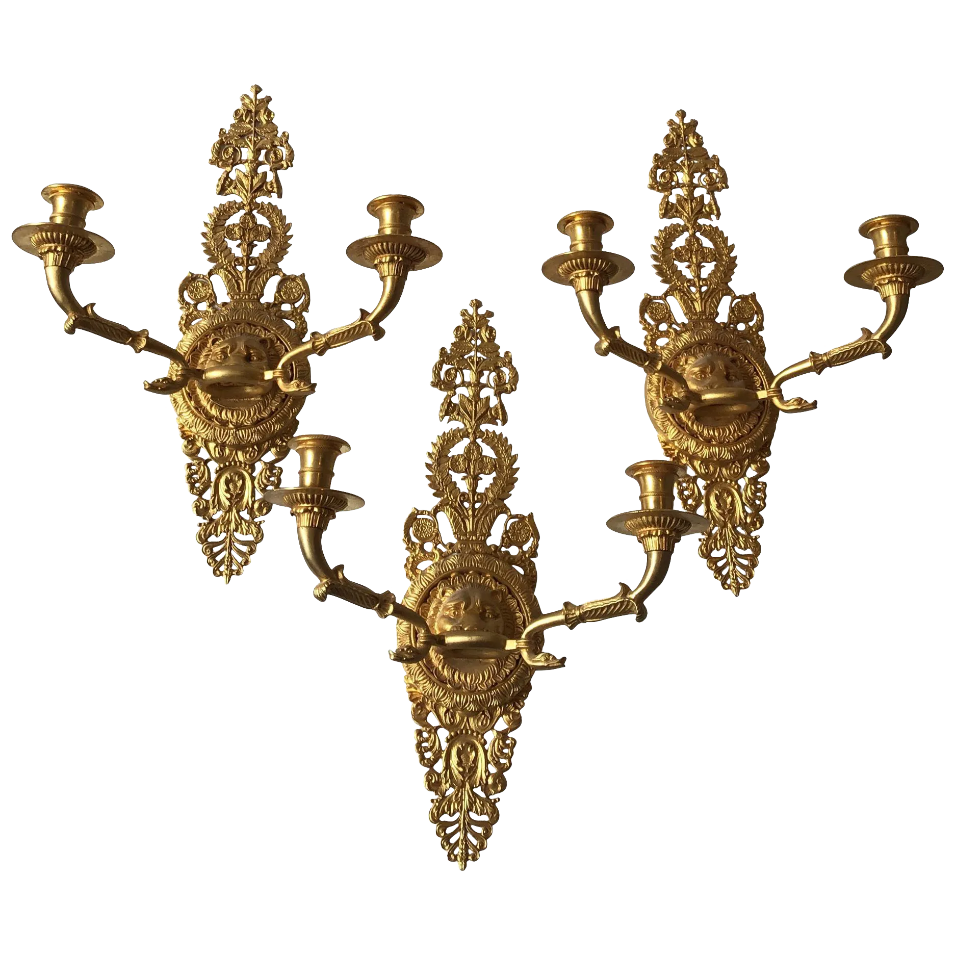 3 Versace Style Gold-Plated Lion Head Classical Sconces | Chairish