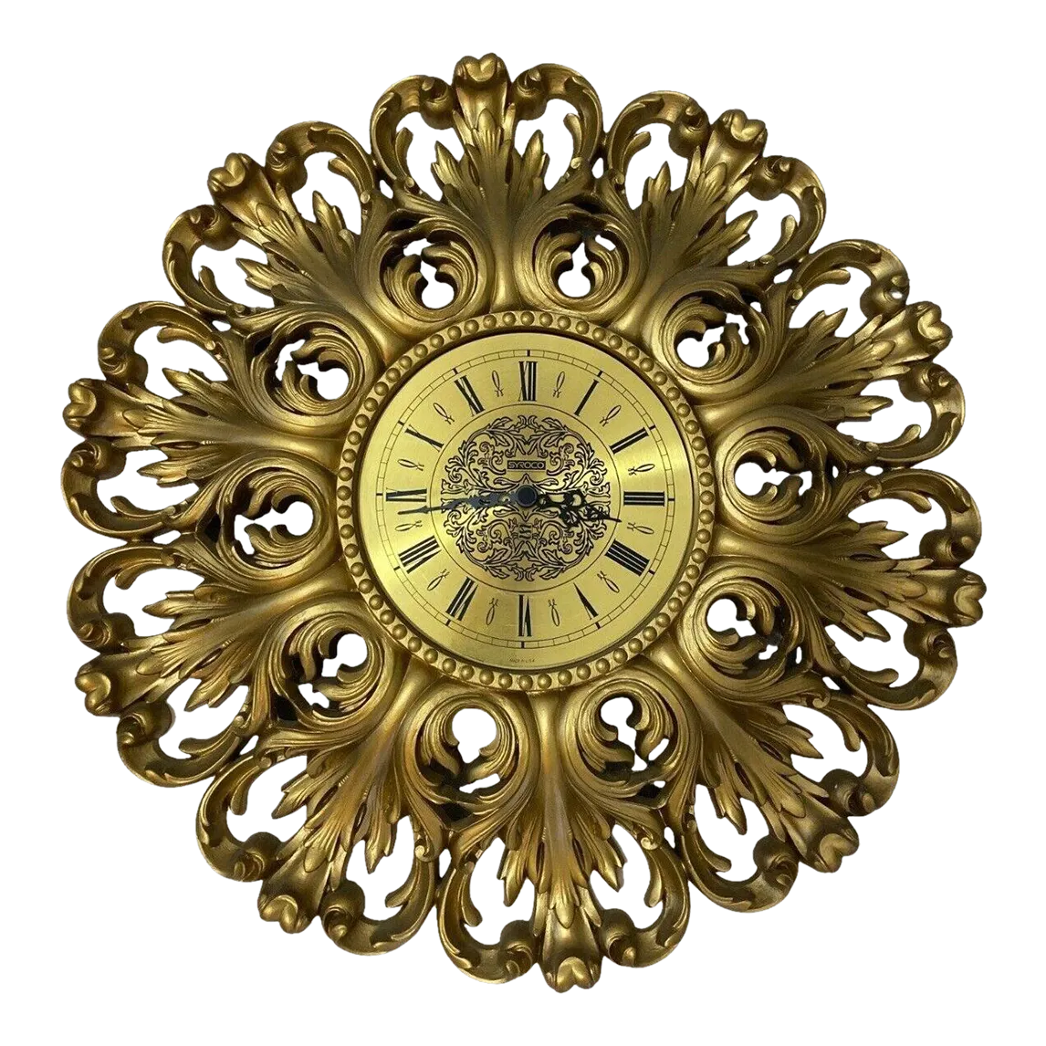 Vintage Syroco Mid CenturyOrnate Gold Hollywood Regency Wall Clock ...