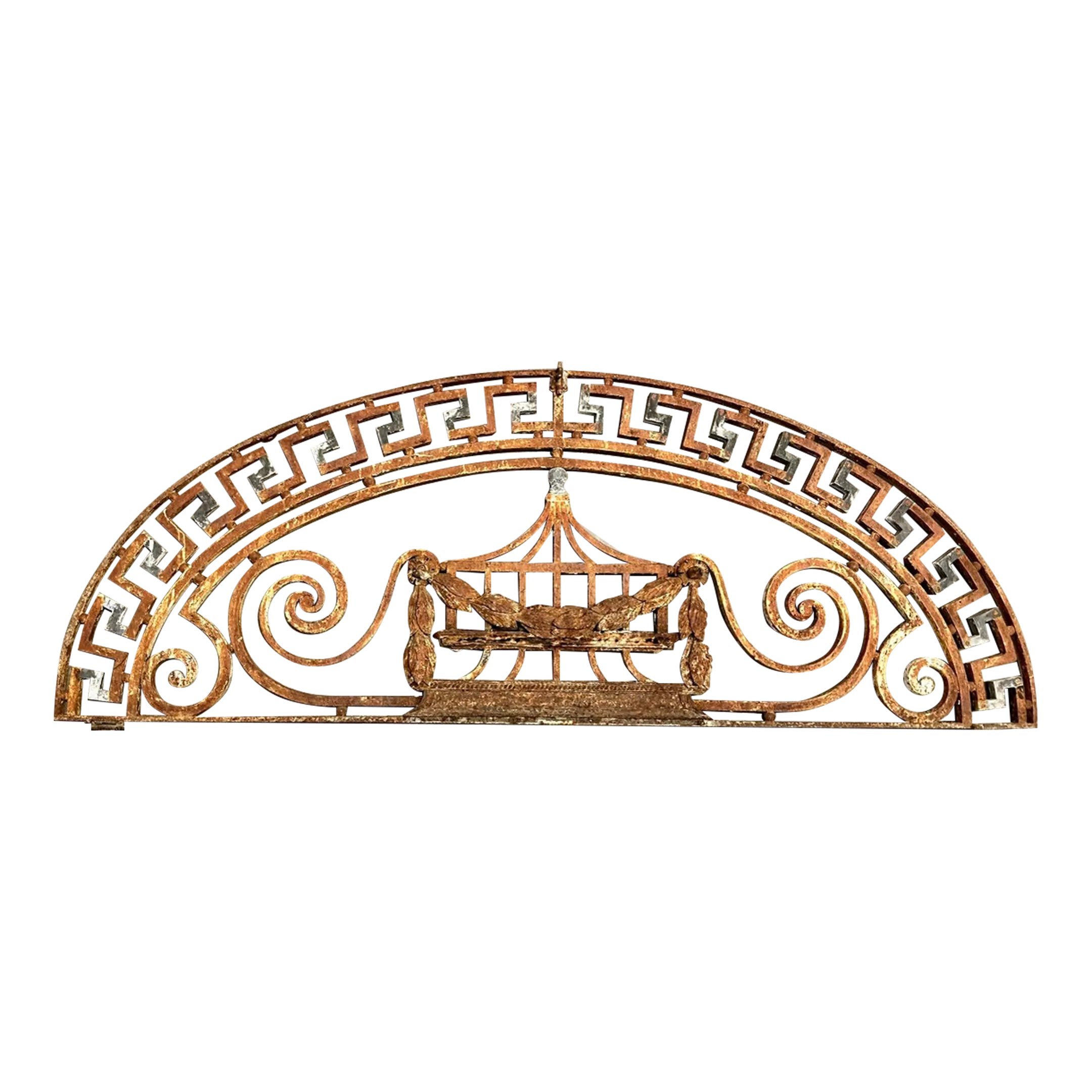 Late 19th Century Neoclassical Arch Bronze Decorative Grille Greek Key ...