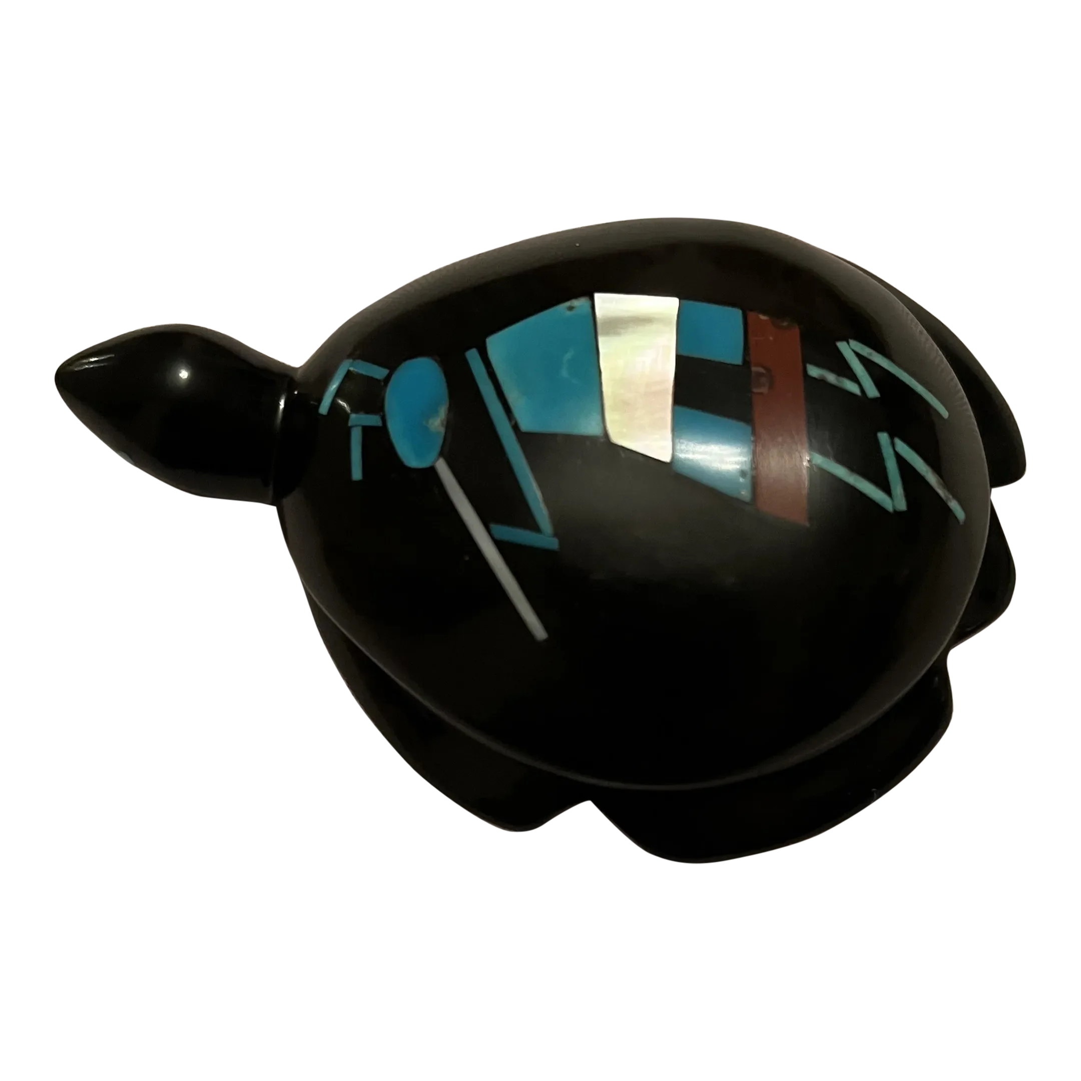 2000s Zuni Fetish by Emery Boone, Jet & Turquoise Turtle Figurine ...