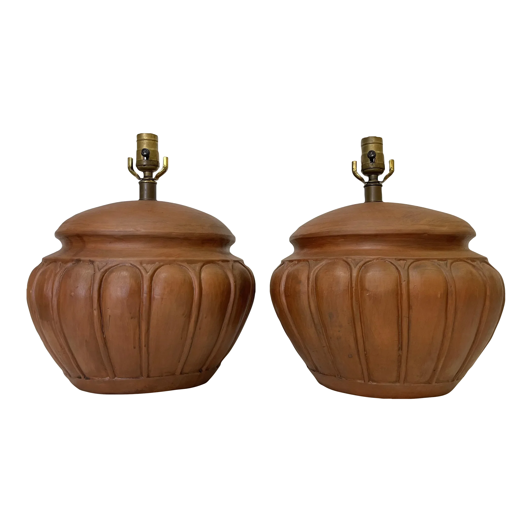 1970's Italian Monumental Caldron Shaped Fluted Terra Cotta Lamps- a ...