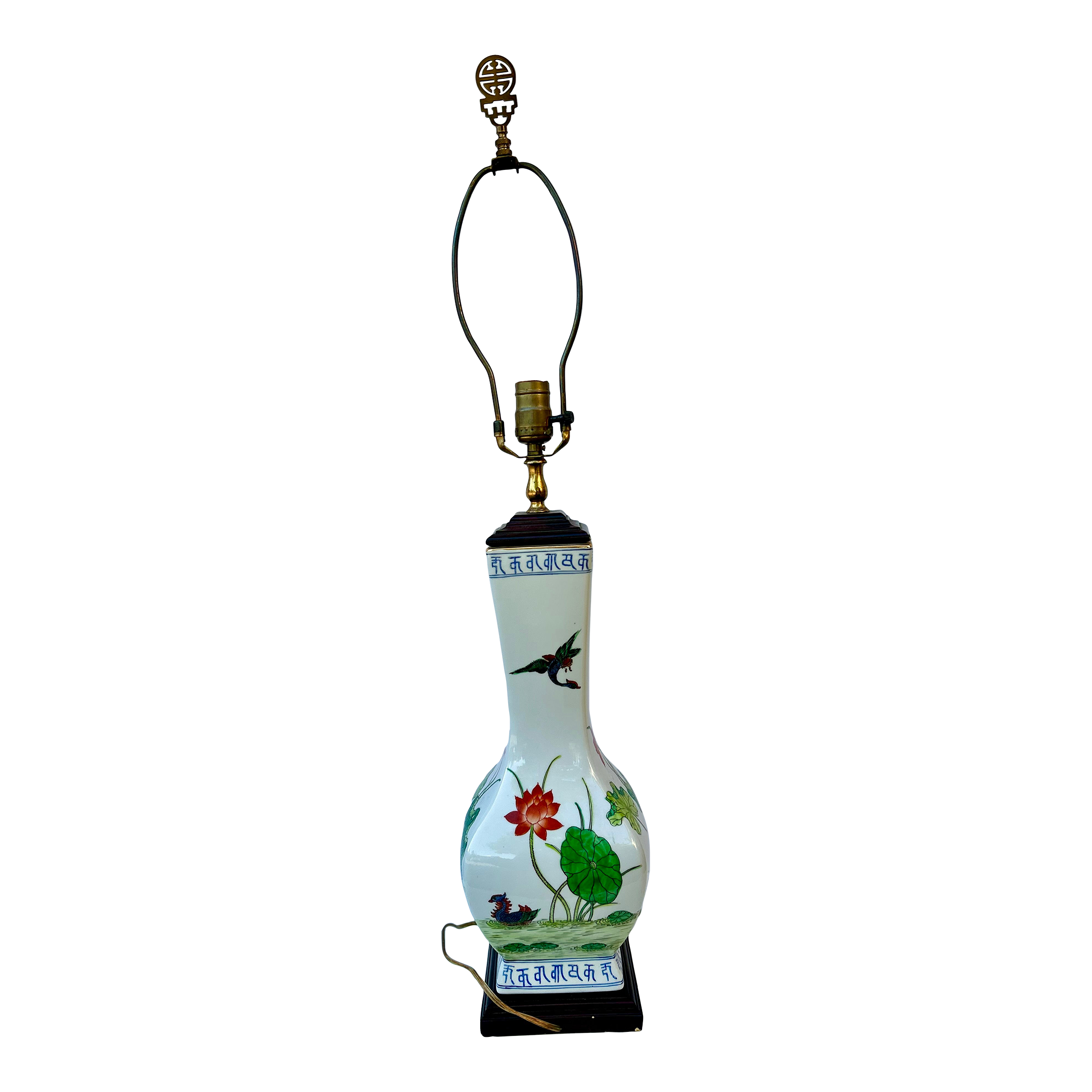 1950s Satsuma Style Table Lamp, Hand-Painted Porcelain, Made in Hong ...