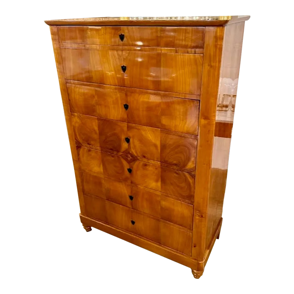 19th Century German Biedermeier Tall Cherrywood Chest of Drawers | Chairish