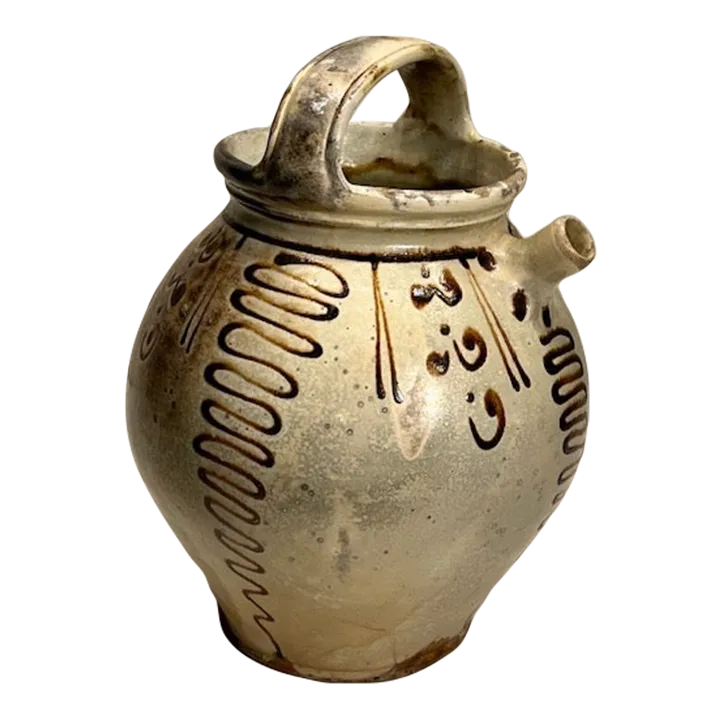 Vintage Hand Glazed French Olive Oil Pitcher | Chairish