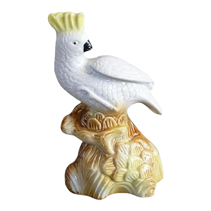 Ceramic White and Yellow Cockatiel Bird Figurine - Brazil | Chairish