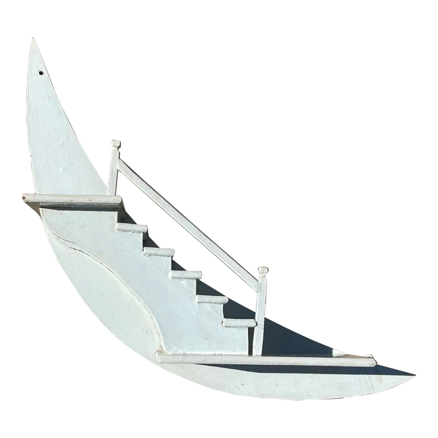 Vintage MCM Hand Made Crescent Moon Stair Step Wood Wall Shelf | Chairish