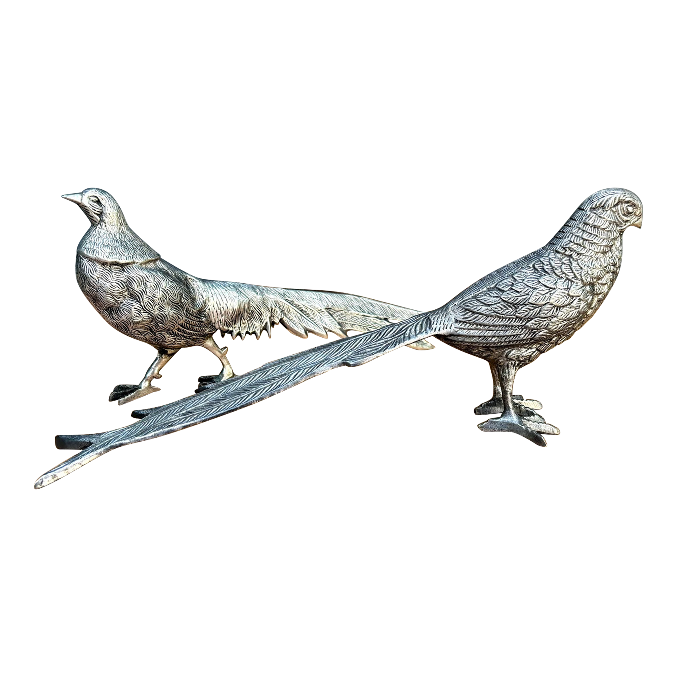 Pewter Pheasant Bird Sculptures | Chairish