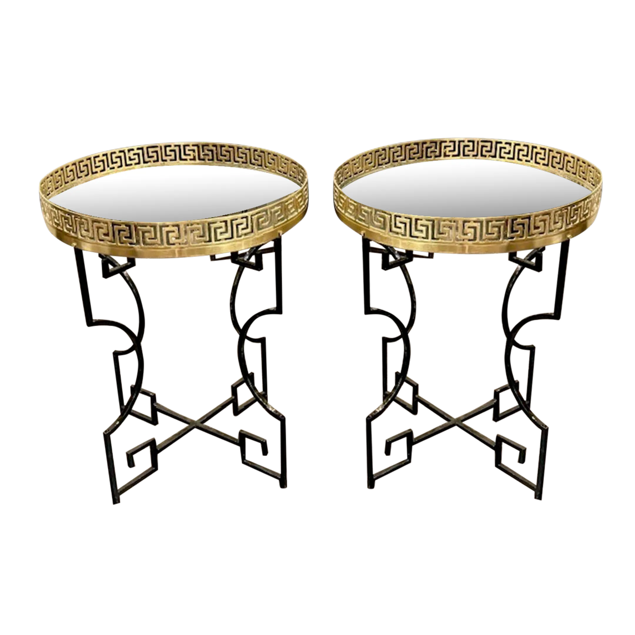 Pair of Jansen Style Greek Key Side Tables | Chairish