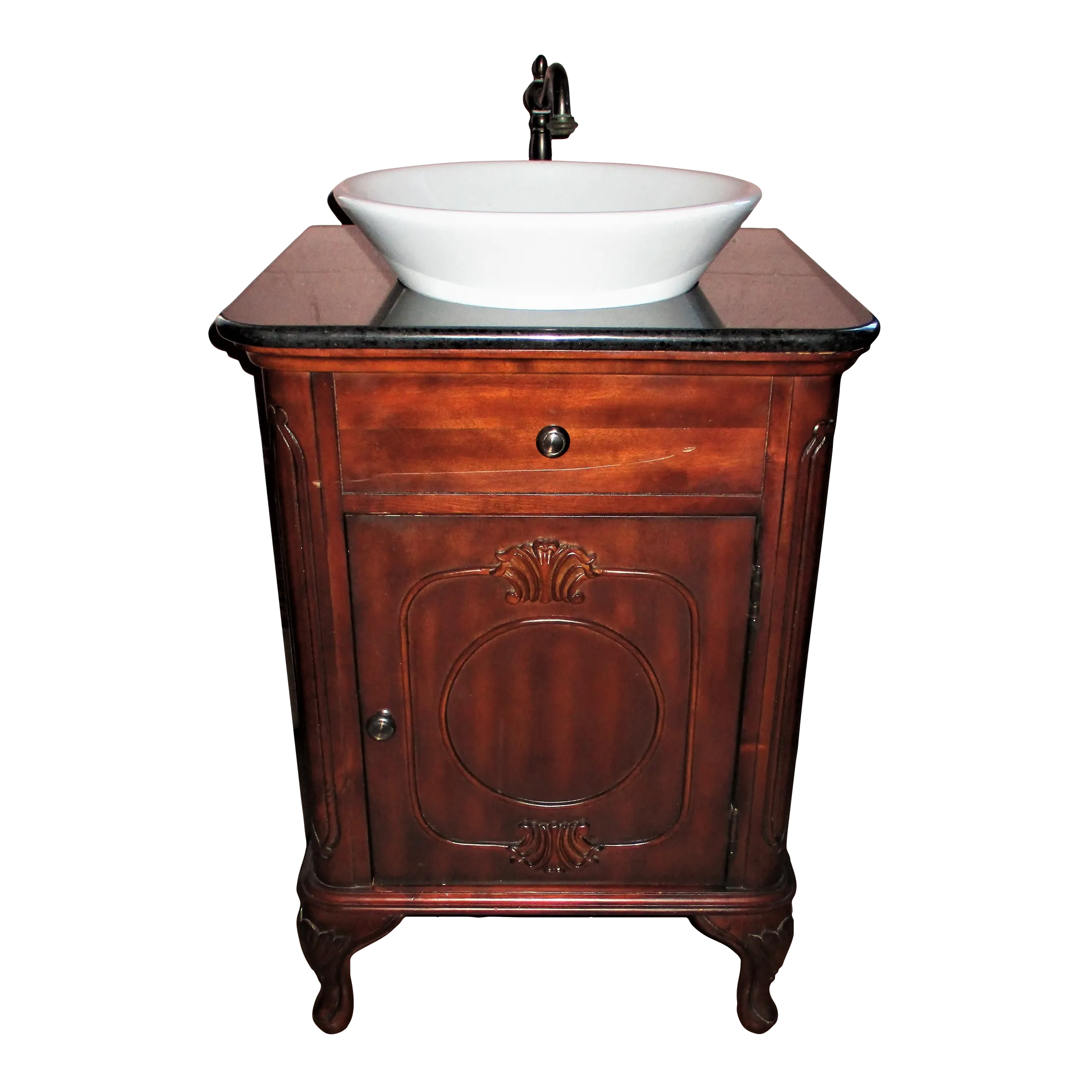 2000s Mahogany Ornate Bathroom Vanity Cabinet With Granite Top With ...