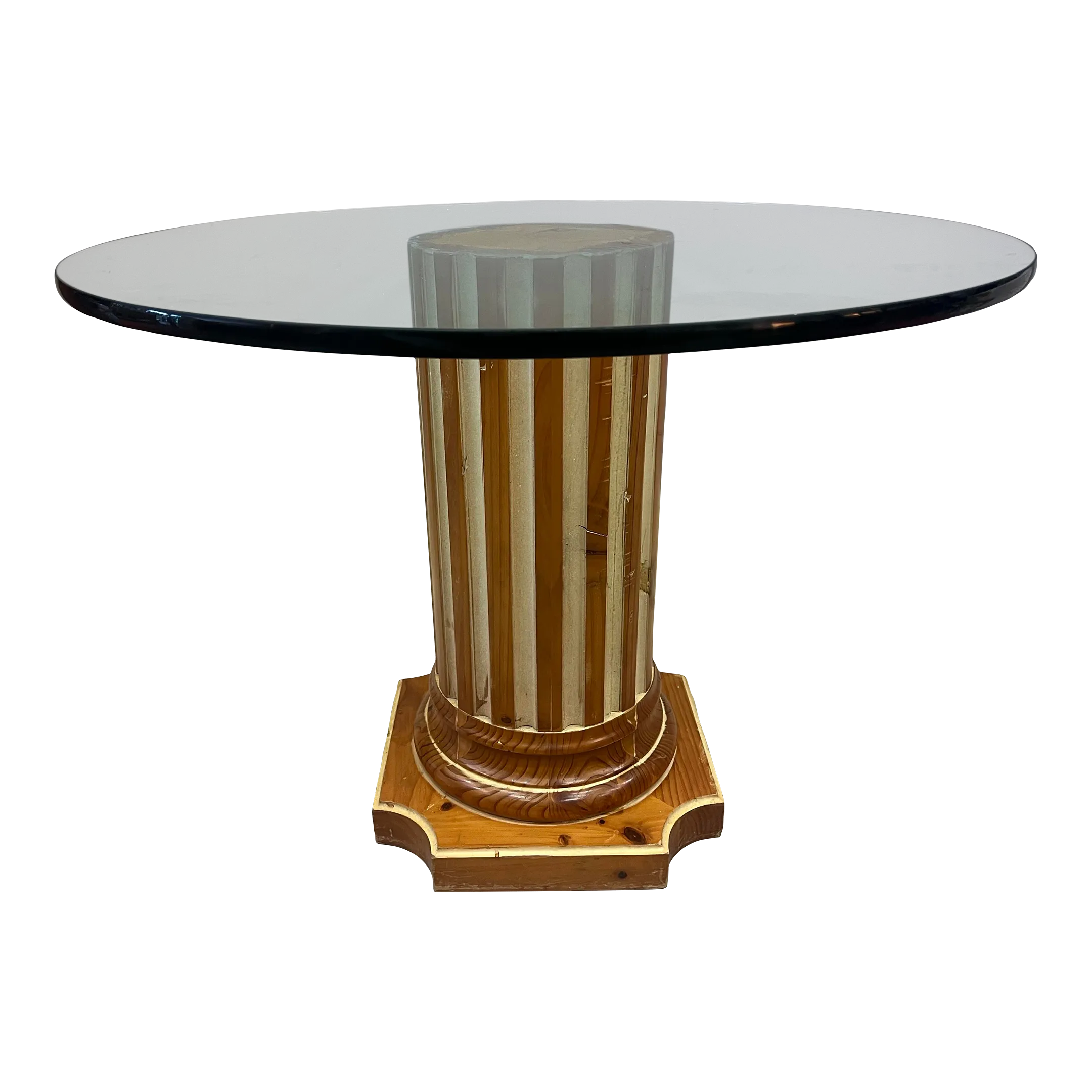 Vintage Carved Pine Wood Column Shape Dining Table With Glass Top ...