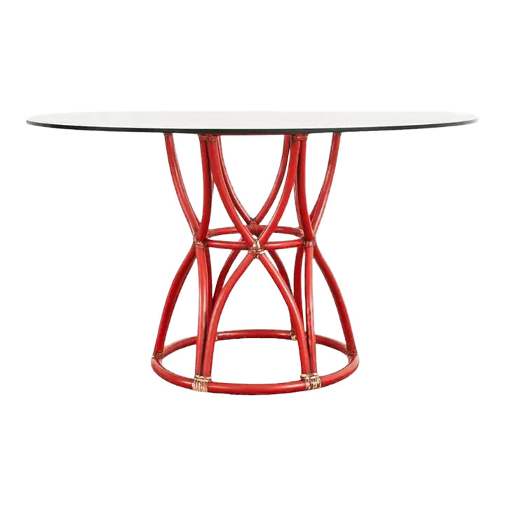 McGuire Organic Modern Red Lacquered Rattan Pedestal Dining Table ...