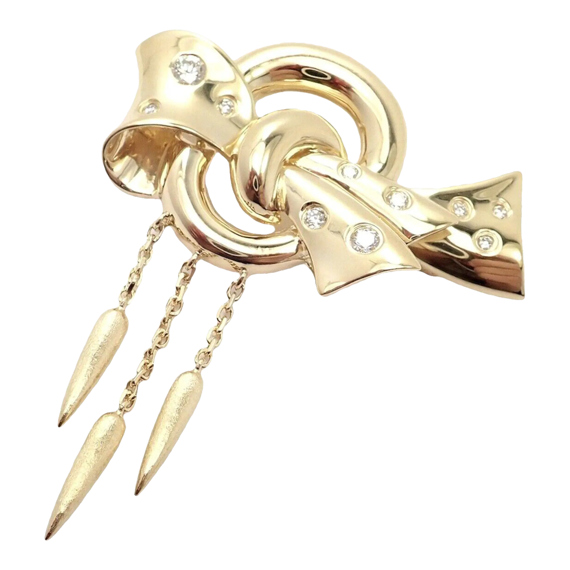 Vintage Christian Dior 18k Yellow Gold Diamond Pendulum Bow Brooch Pin ...