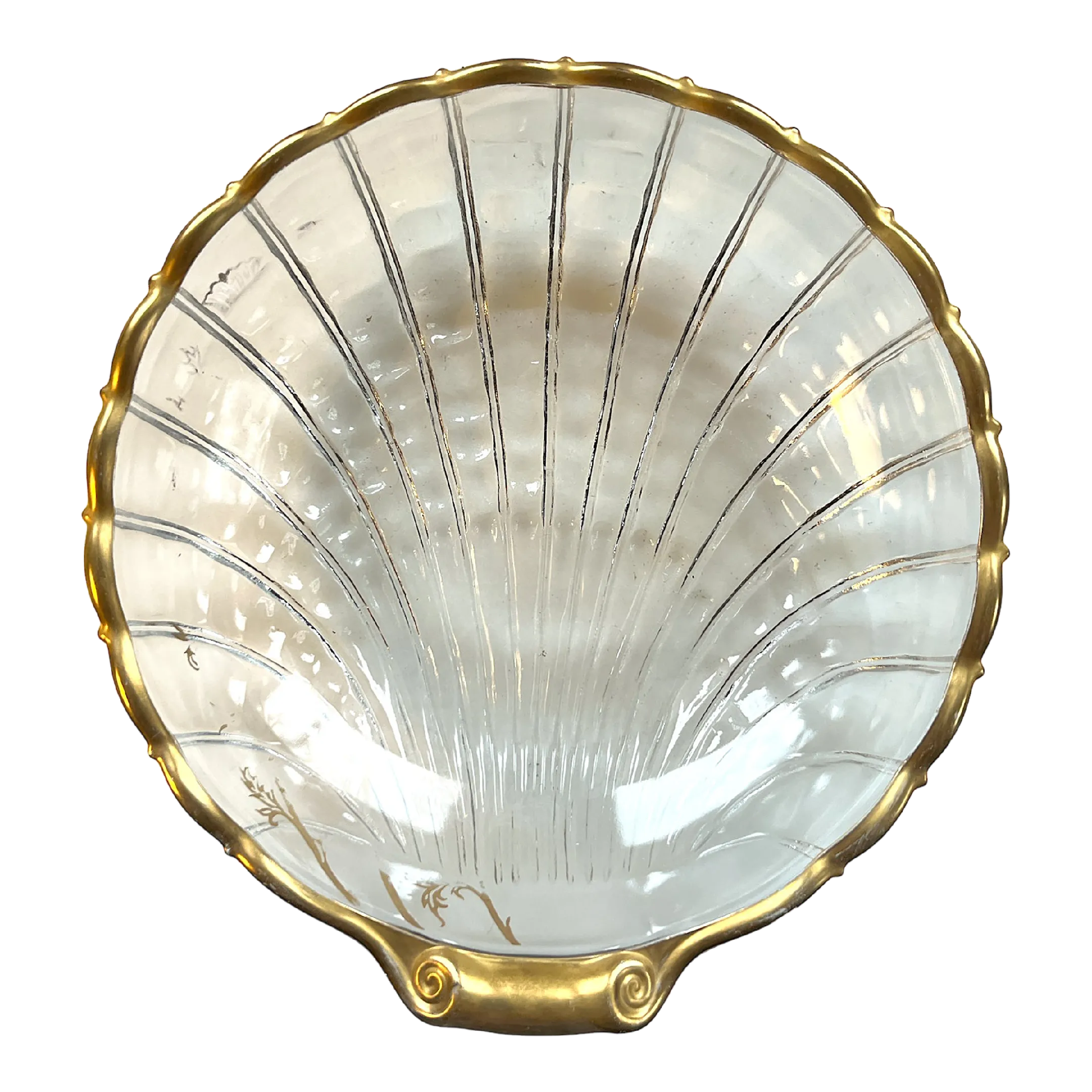 1950s Clear Glass Scalloped Shell Dish Catchall With Gold Gilt Rim ...