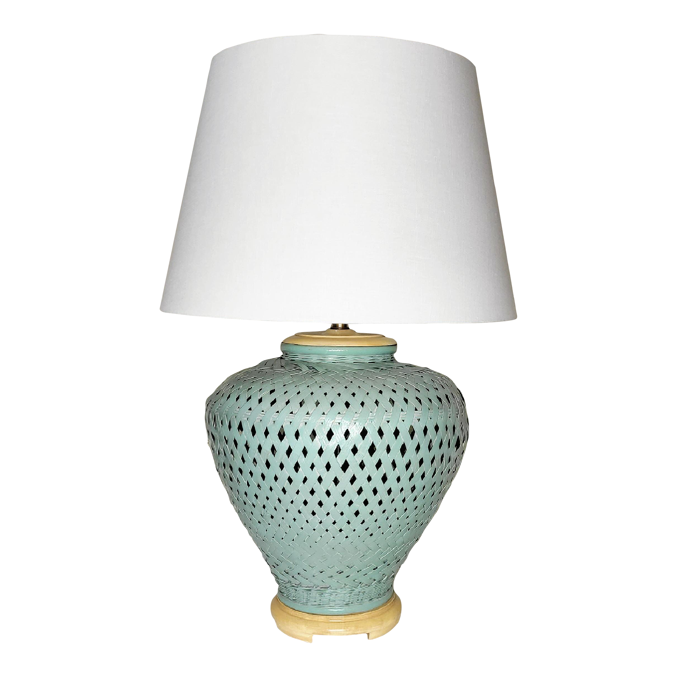 Vintage Pastel Blue Wicker Table Lamp With Shade | Chairish