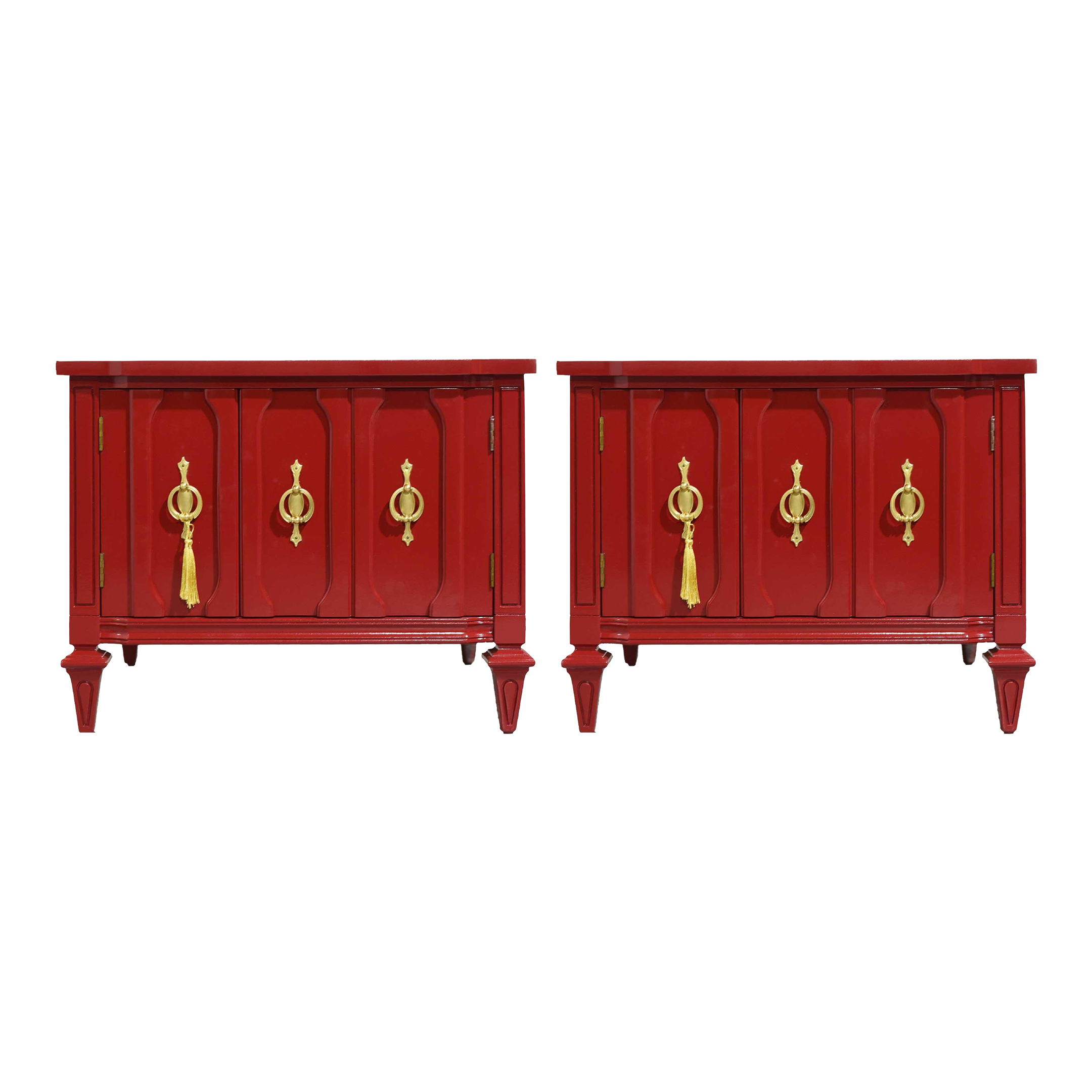 Mid Century Transitional Pair of Nightstands in Red - Newly Painted ...