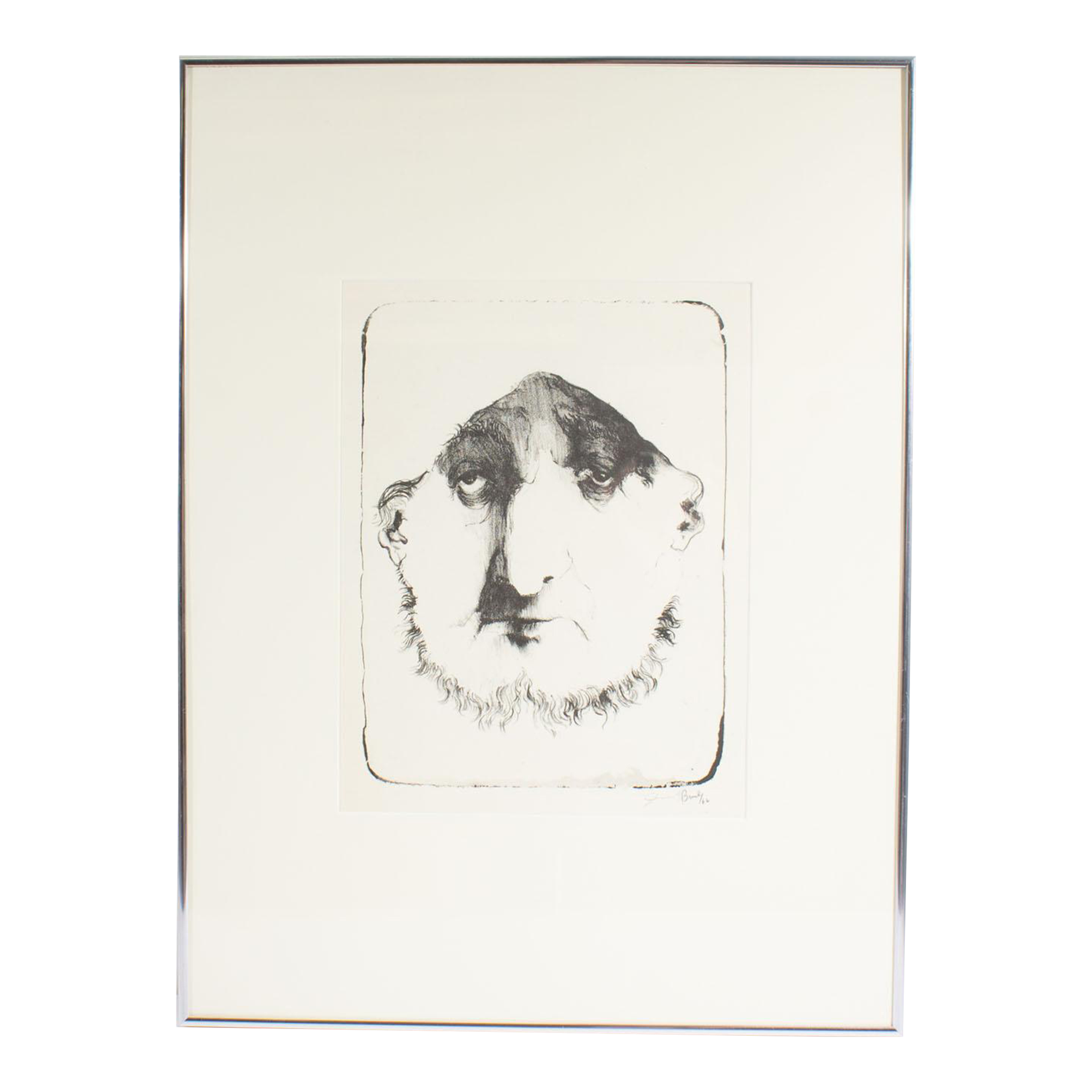 1966 Limited Edition Stone Lithograph Portrait by James L. Bruch | Chairish