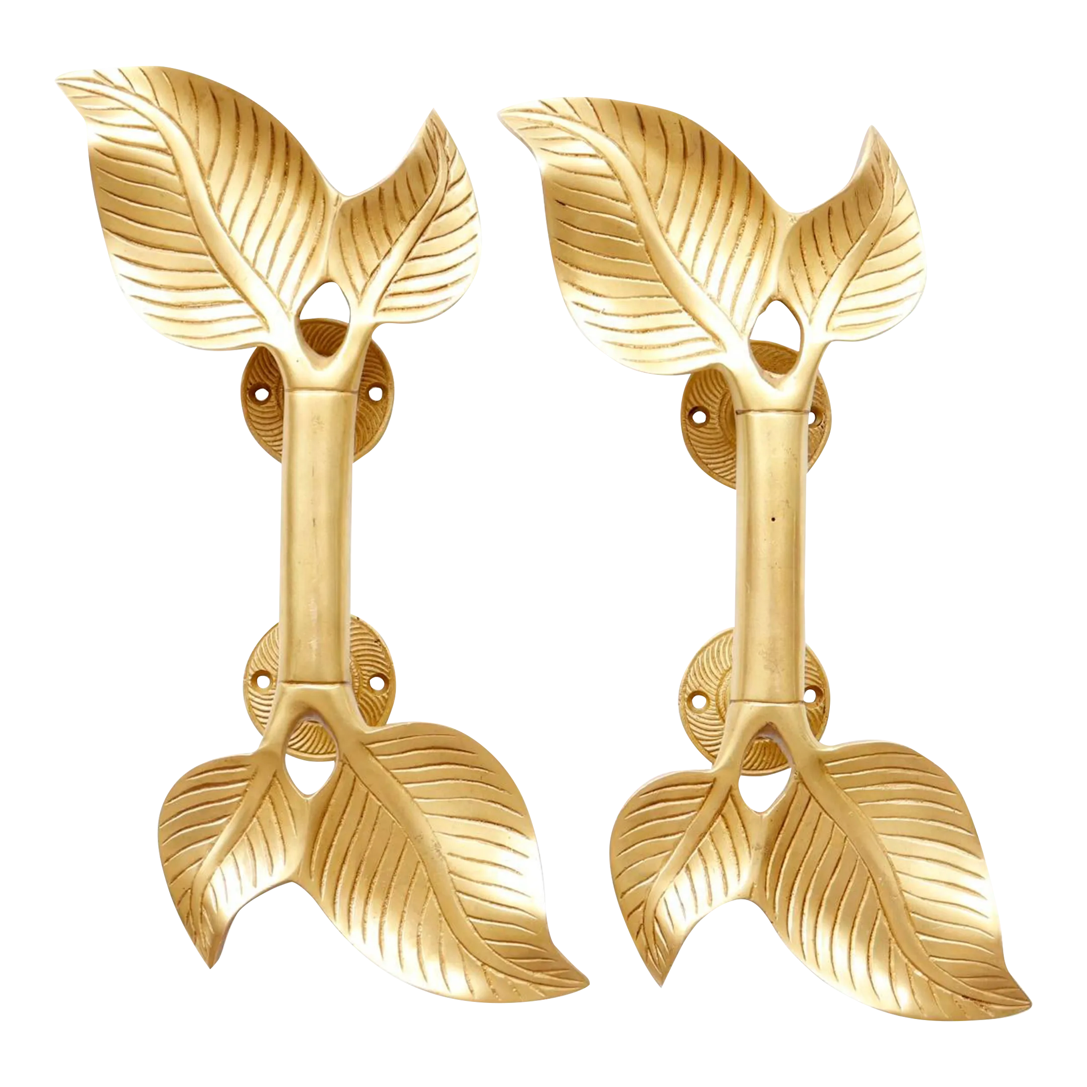 Large Brass Leaf Handles - a Pair | Chairish