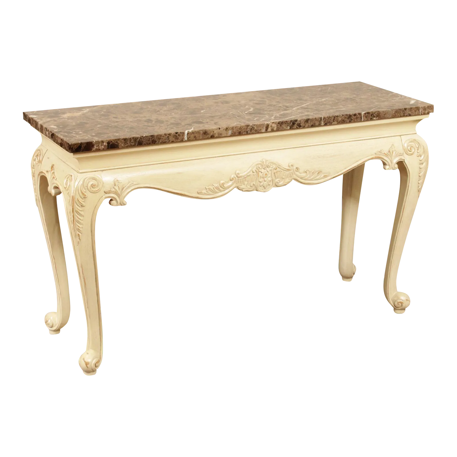 French Provincial Style Painted Console Table with Marble Top | Chairish