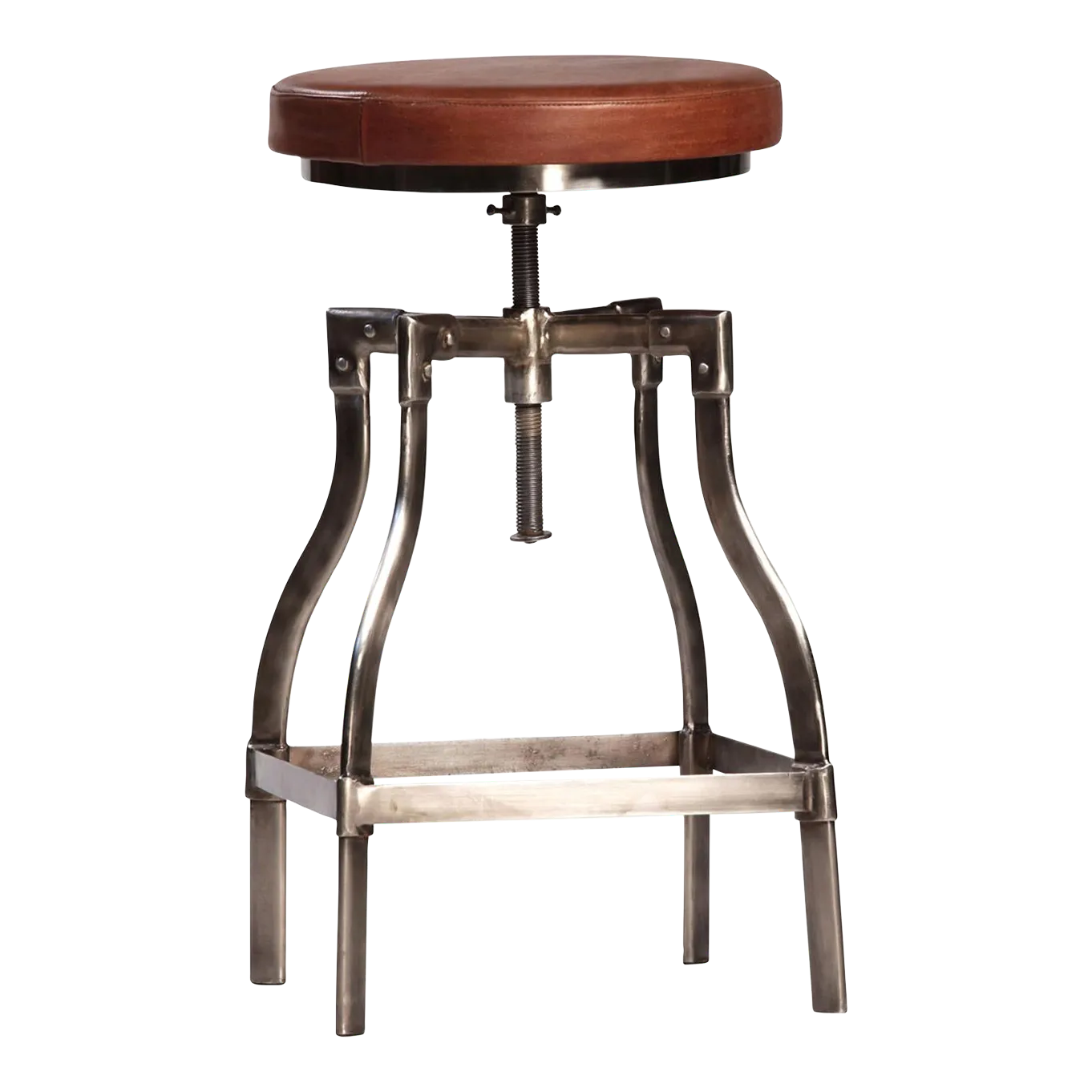 Chestnut Leather Adjustable Bar / Counter Stool | Chairish