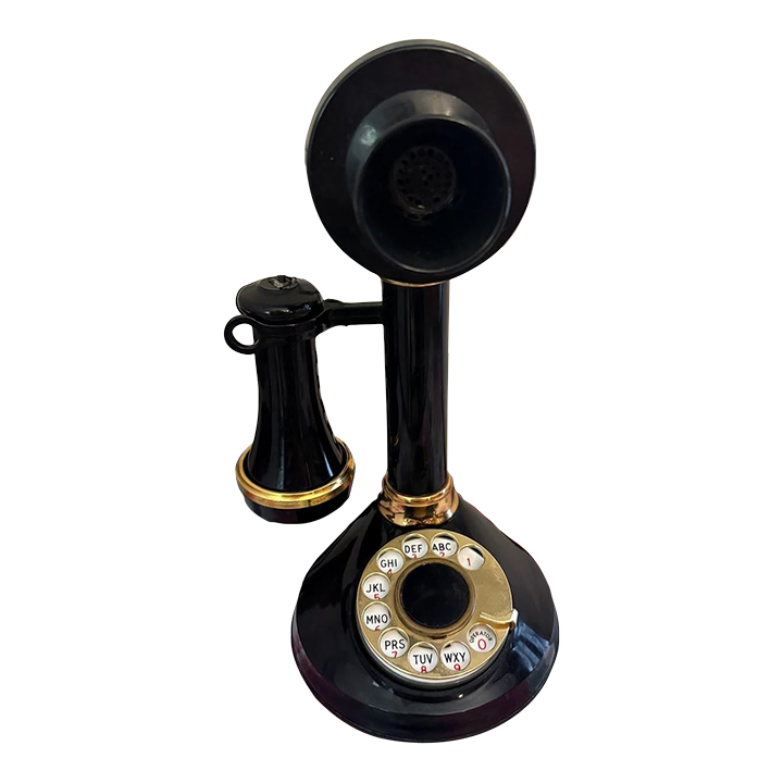 Vintage Candlestick Telephone Black and Gold Rotary Dial | Chairish