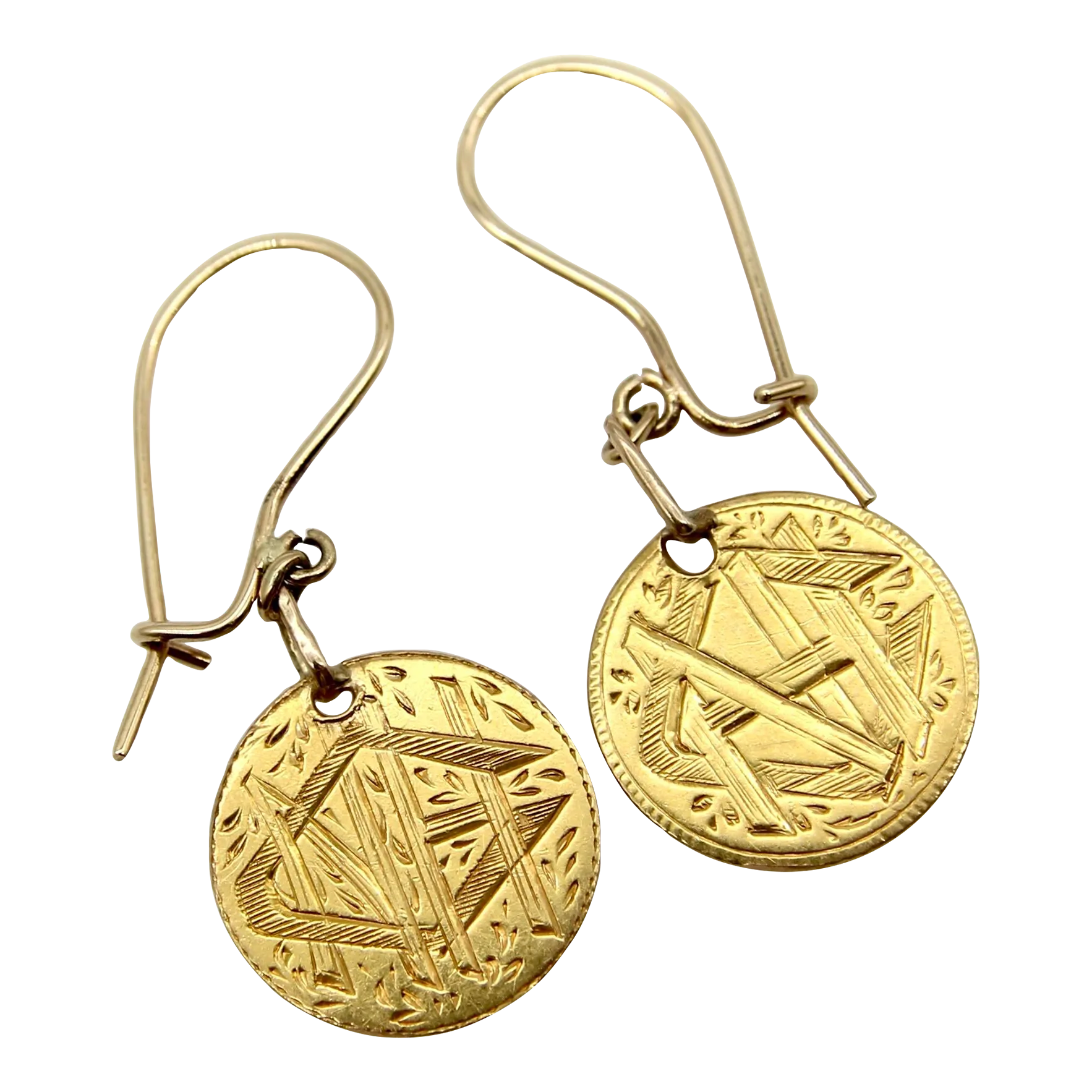 Victorian 22k Gold Hand Engraved Love Token Coin Earrings - 2 Pieces ...