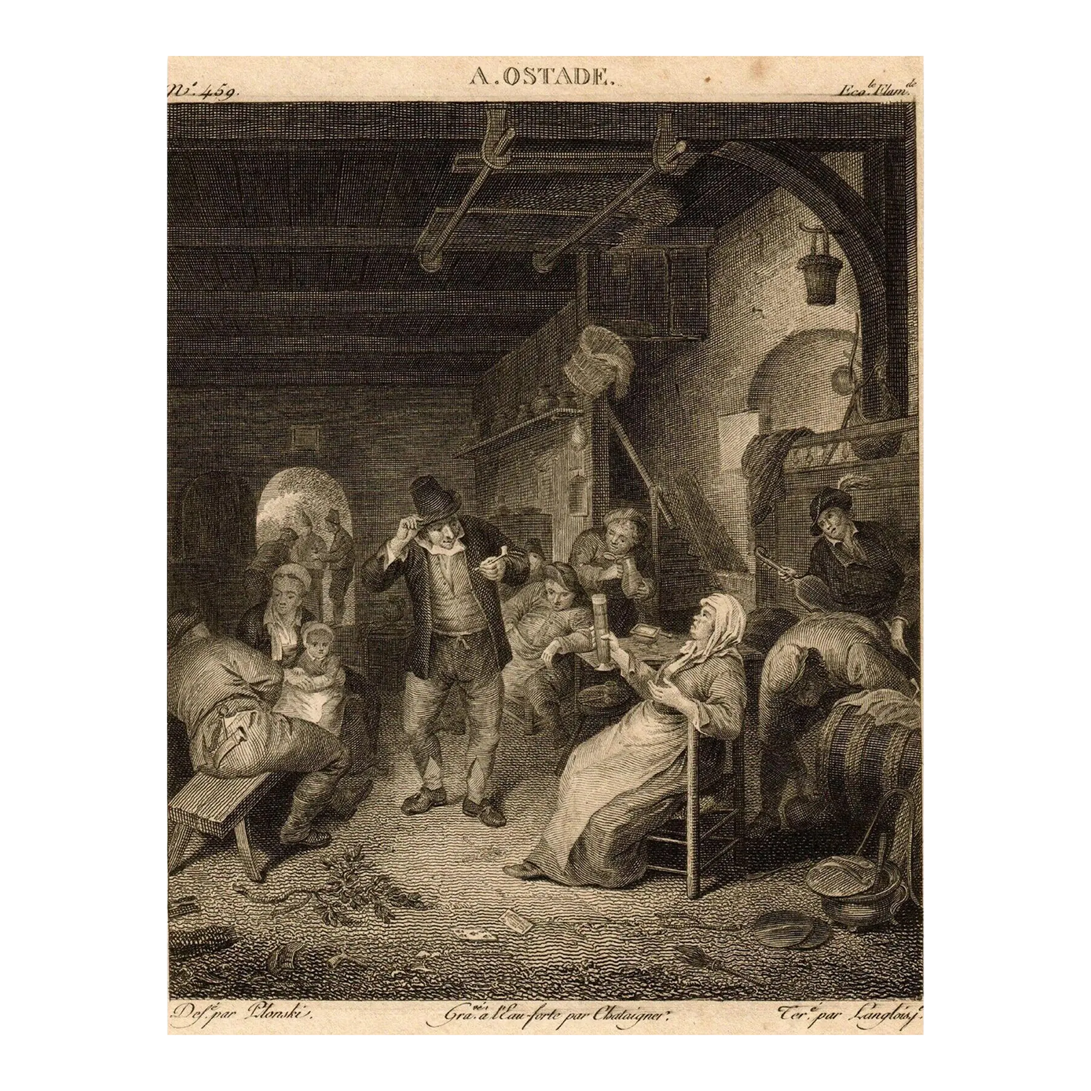 Rare Engraving Michal Plonski After Adriaen Van Ostade "Un Estaminet ...