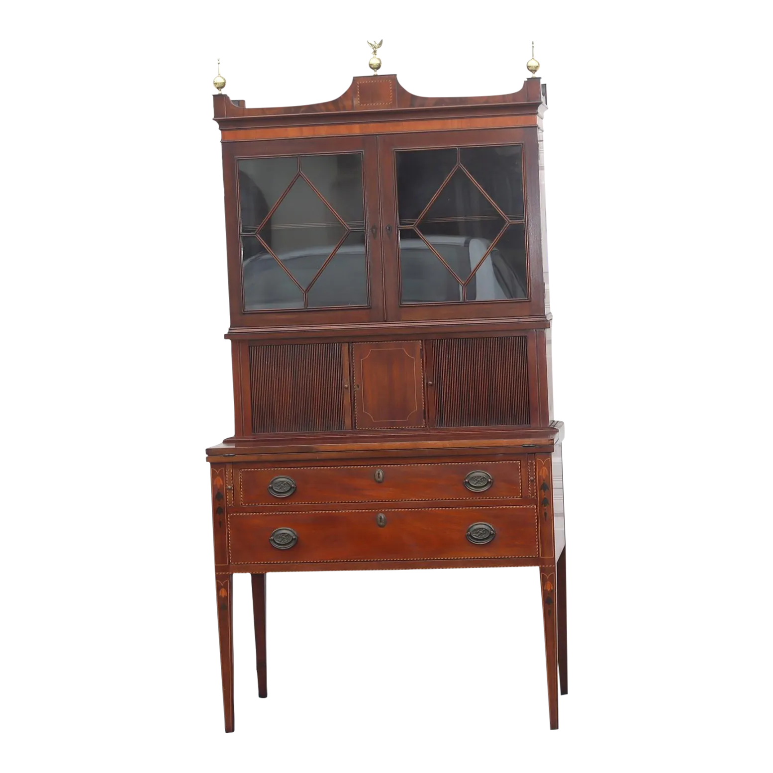 1960s Mahogany Tambour Desk With Bookcase / Display Cabinet | Chairish
