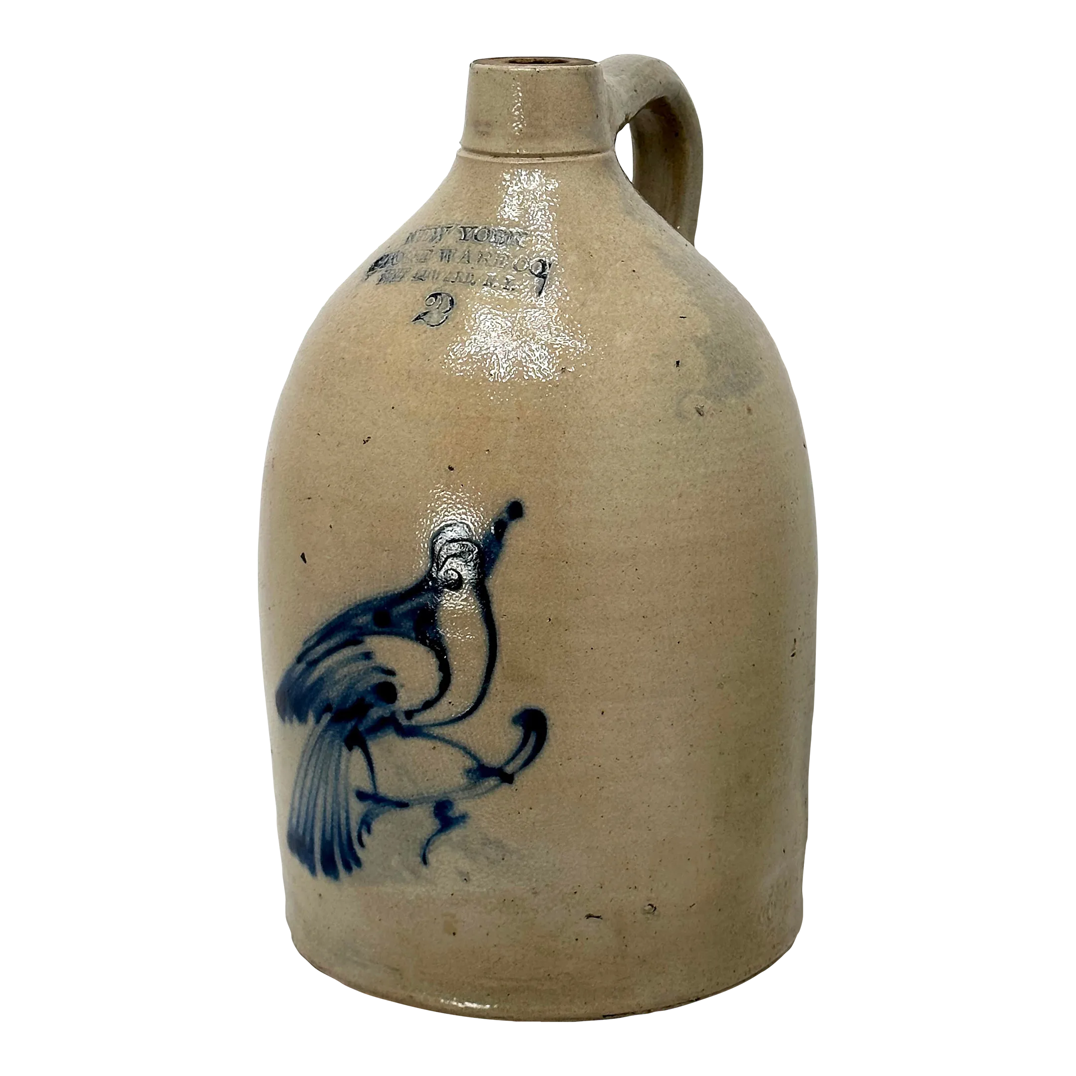 Outstanding Antique Mid 1800s American Blue Bird Decorated 2 Gallon Jug ...