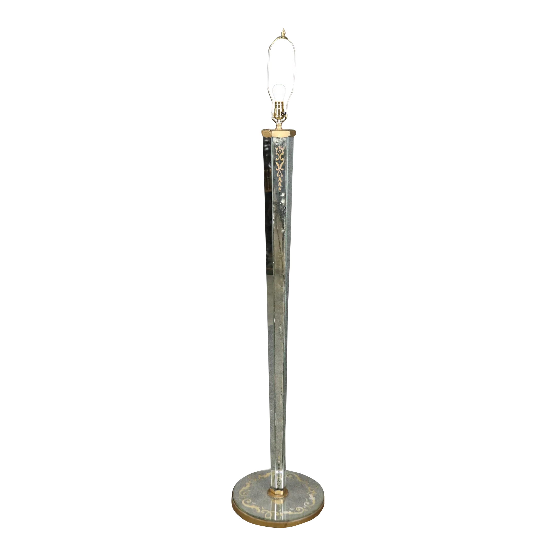 Eglomise Paint Decorated Mirrored Floor Lamp Attributed Maison Jansen ...