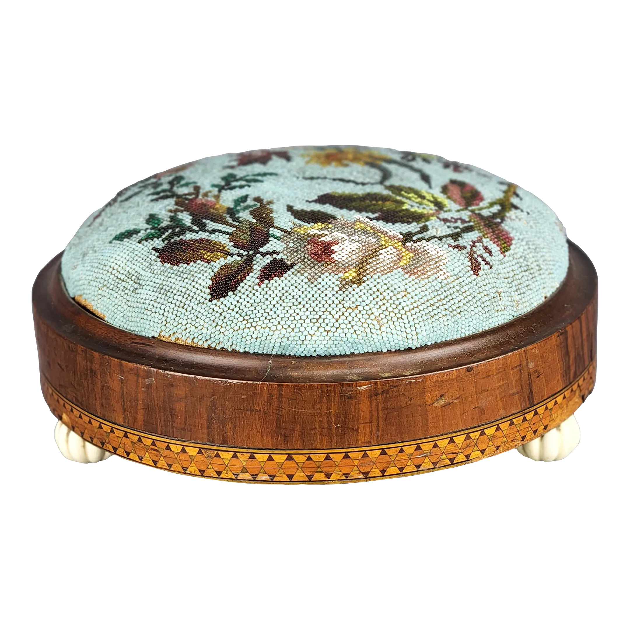 1800's Antique Victorian English Beaded Tuffet Foot Stool With ...