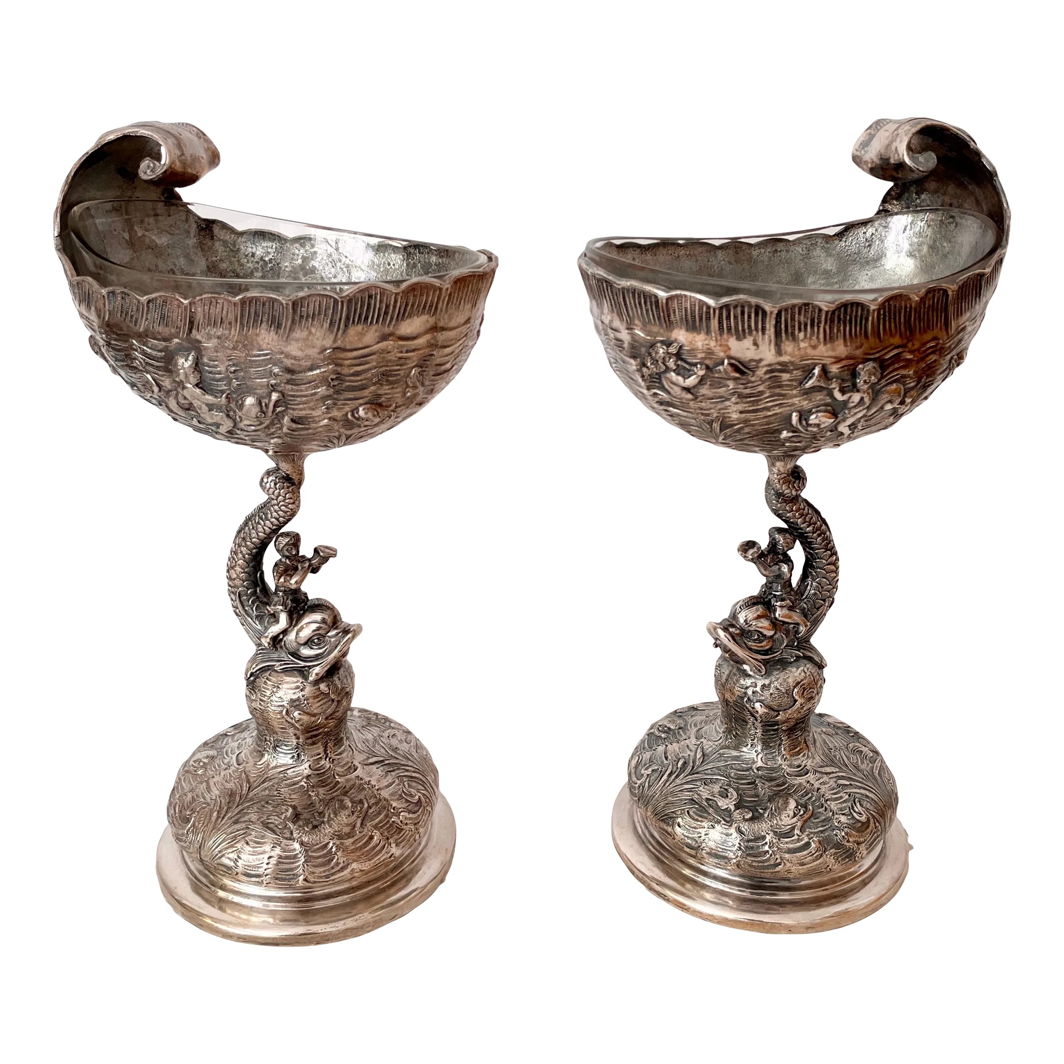 Grotto Metal Footed Dish - a Pair | Chairish